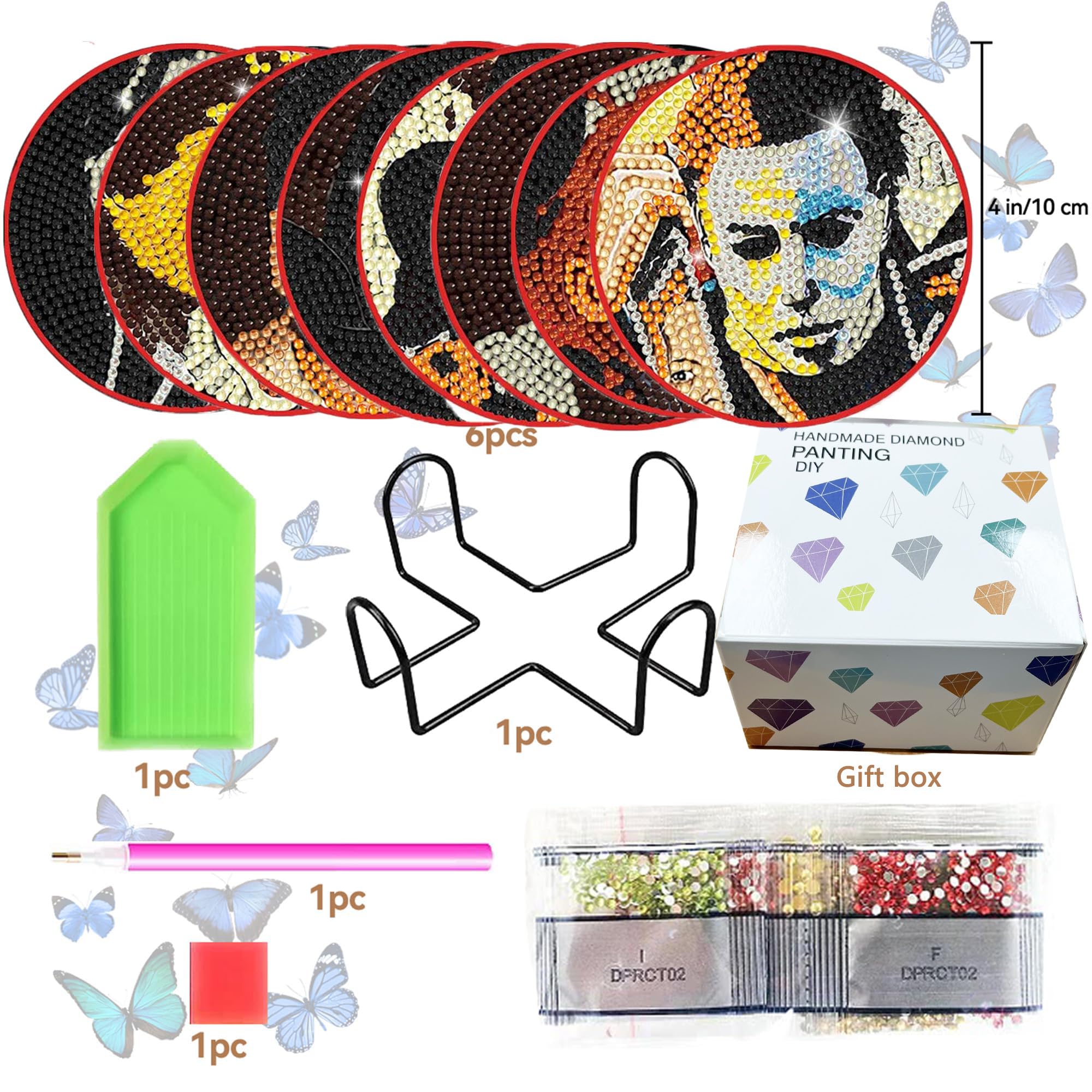 HESZYQ Diamond Paintings Coasters Kits with Holder,8 Pcs DIY Halloween Diamond Art Coaster,Full Drill Rhinestone Painting Kits for Adults & Kids,Beginners Art Craft Supplie
