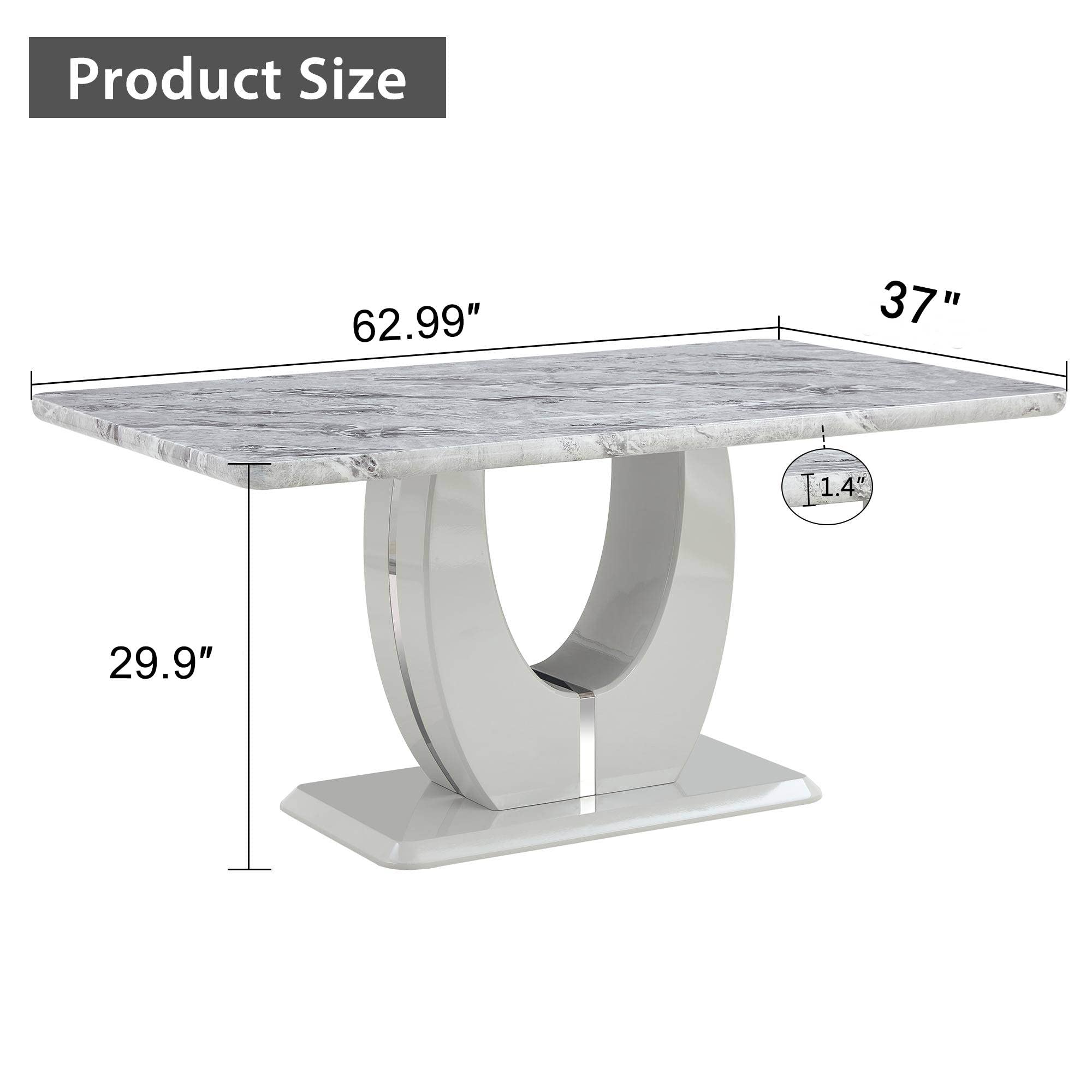 HomVent 7PCS Dining Table Set for 6,63" Dining Table with Imitation Marble Grain Table Top & High Glossy Wooden Bracket,PU Leather Chairs and Kitchen Table