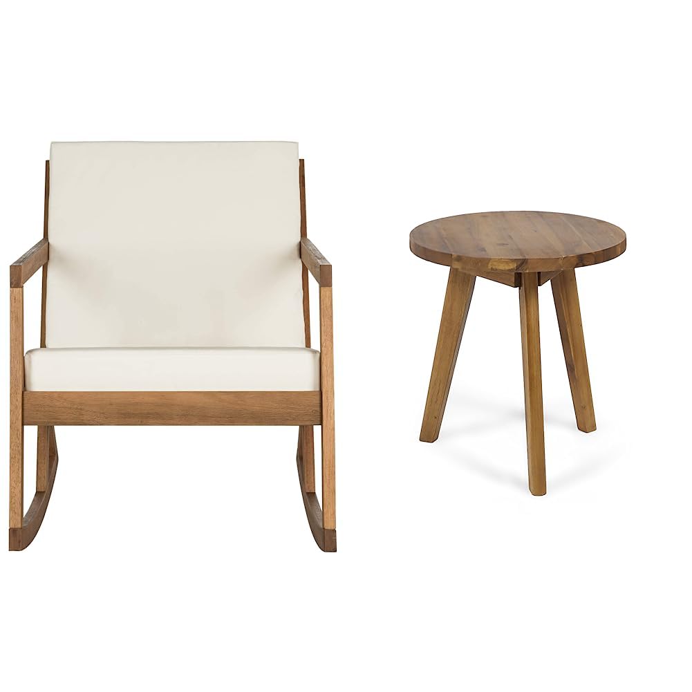 Safavieh Outdoor Rocking Chair and Christopher Knight Home Acacia Wood Side Table