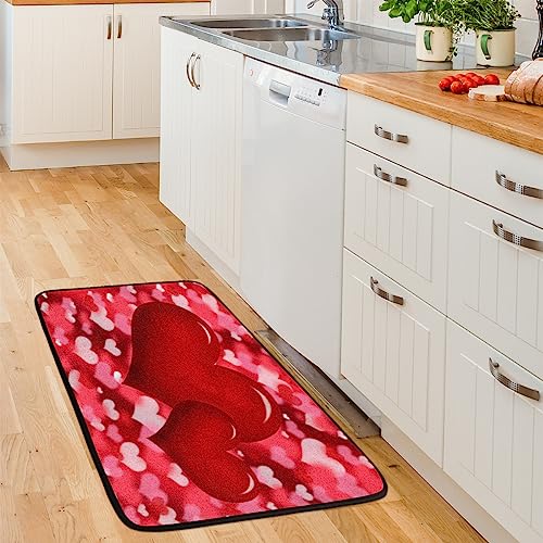 KOBLEN Red Love Hearts Kitchen Rugs Non Slip Washable Absorbent Kitchen Mats 20x39 inch Cushioned Anti Fatigue Kitchen Floor Mats for in Front of Sink