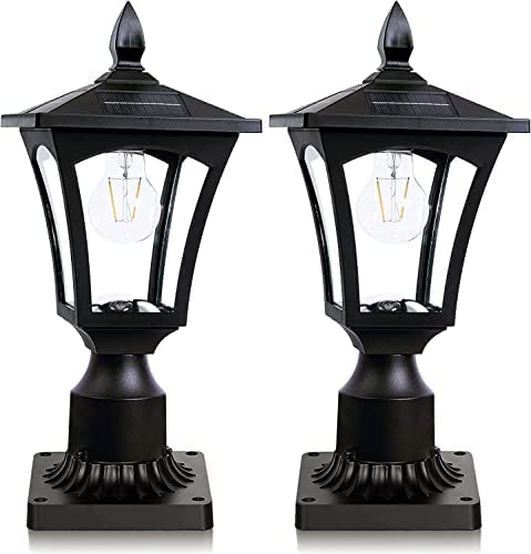 PASAMIC Solar Powered Black Pathway Light Fixture, 3000K Warm White, Weather Resistant, Energy Saving, IP44 Waterproof, 60 Lumens, 3" Standard Lamp Post or 5.6" Piers Included