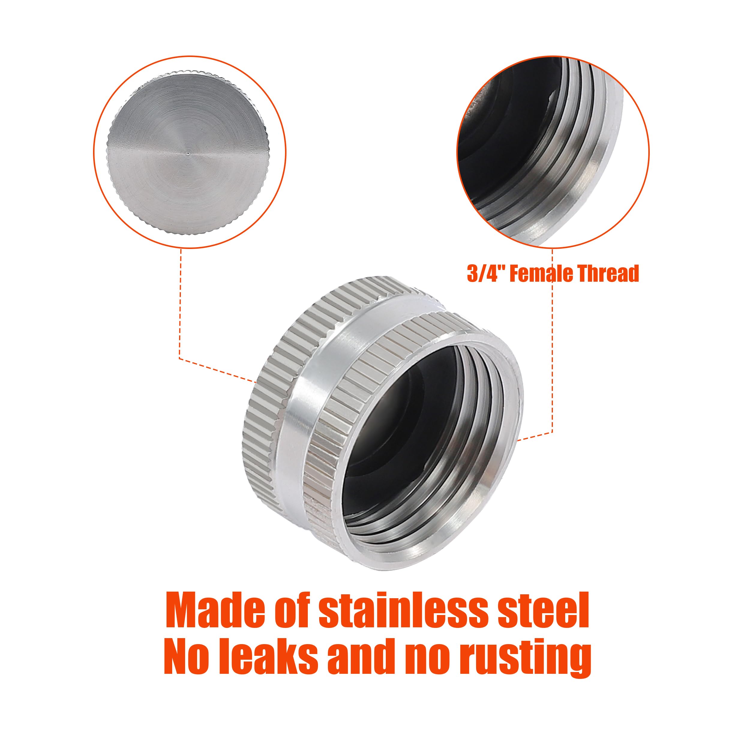 M MINGLE Garden Hose Female End Cap, Stainless Steel Spigot Cap, 3/4 Inch, 4-Pack with Extra 12 Washers