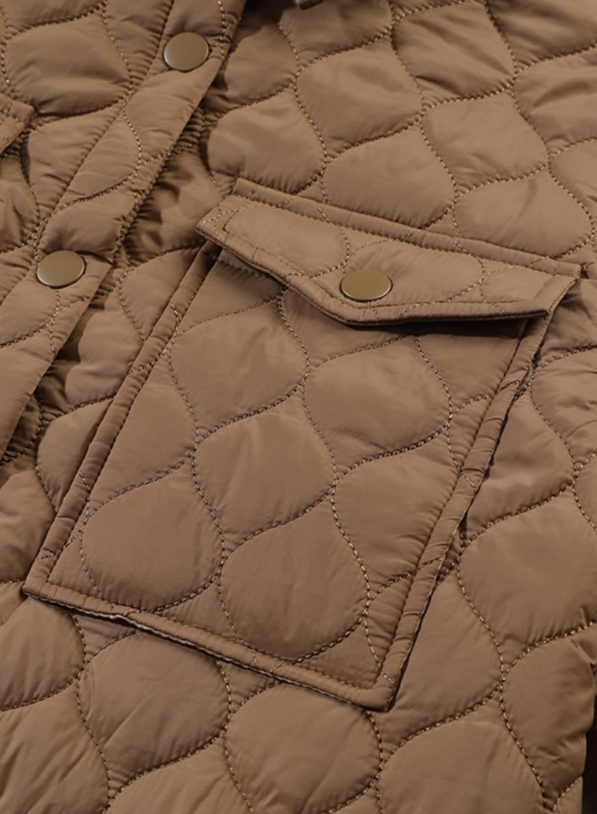 EVALESS Diamond Quilted Jackets for Women Lightweight Collar Long Sleeve Button Down Puffer Jacket Fall 2024 Coat Outerwear with Pockets Brown Medium