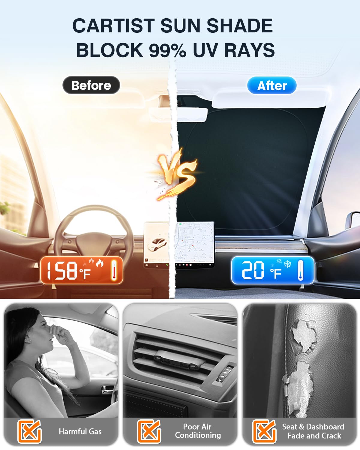 Cartist 5-Layer Windshield Sun Shade Custom Fit for Hyundai Palisade 2020-2024 2025 Accessories Foldable Car Front Window Sunshade Sun Visor Protector