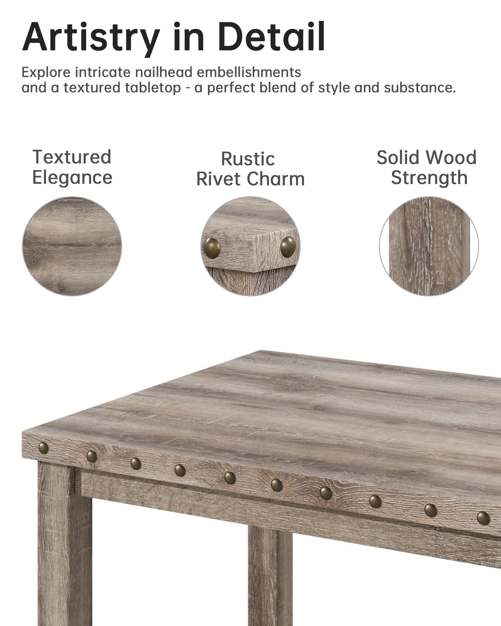 Morden Fort 7 Piece Rustic Wooden Dining Set, Mid-Century Modern Table & Chair Set for Spacious Dining Rooms and Entertaining Guests
