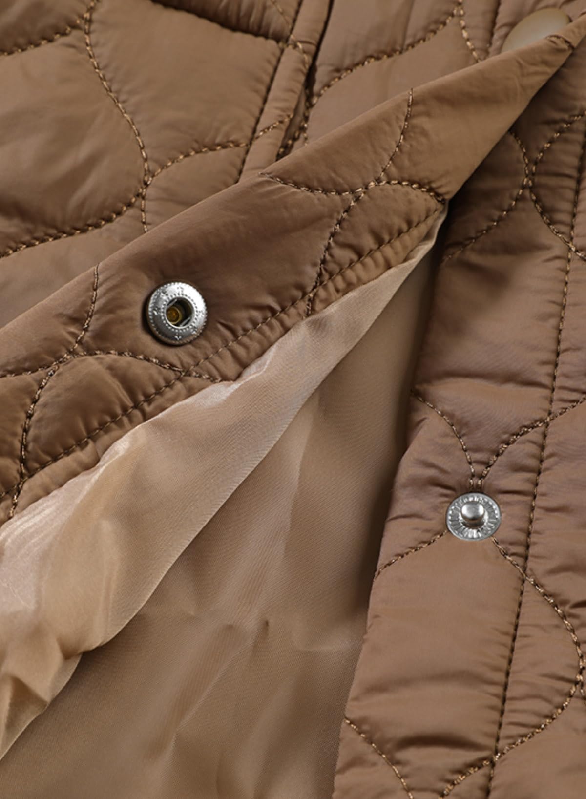 EVALESS Diamond Quilted Jackets for Women Lightweight Collar Long Sleeve Button Down Puffer Jacket Fall 2024 Coat Outerwear with Pockets Brown Medium