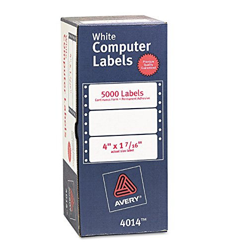 Avery 4014 Dot Matrix Mailing Labels, 1 Across, 1 7/16 x 4, White (Box of 5000)