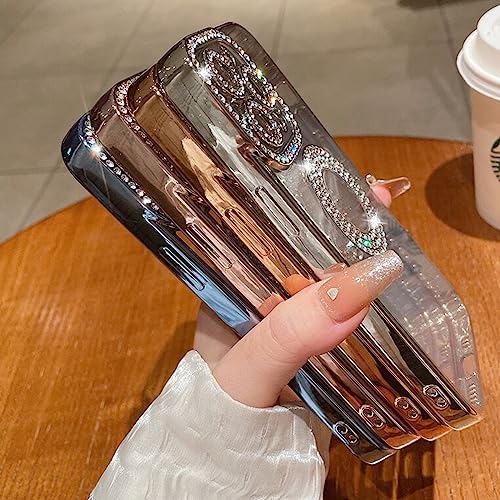 Changjia for iPhone 13 Pro Max Clear Glitter Case,Cute Bling Sparkle Shiny with Rhinestones Diamond Camera Protection Logo View Soft Plating Bumper Women Girls Case for iPhone 13 Pro Max 6.7" (Silver)