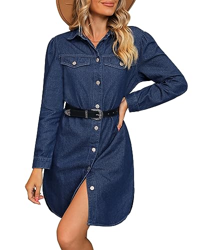 luvamia Denim Dress Plus Size Work Spring Dresses for Women 2025 Professional Blue Jean Dresses Ladies Button Down Shirt Dress for Women Casual Womens Winter Dresses Size X-Large Size 16 18