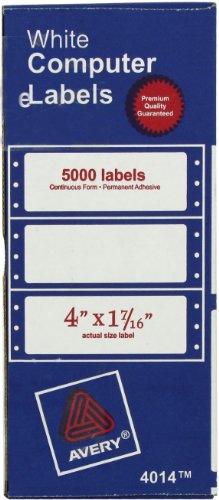 Avery 4014 Dot Matrix Mailing Labels, 1 Across, 1 7/16 x 4, White (Box of 5000)