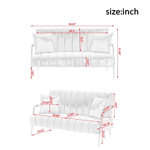 anwickjeff Velvet Loveseat Sofa with 2 Throw Pillows, Fabric Sofa with Metal Legs for Small Space Tufted Cushions Soft Sectional 2-Seat Couch for Living Room, Office, Apartment (Blue)