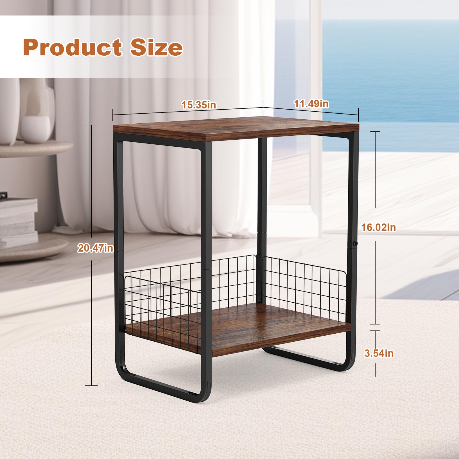 Emfogo Record Player Stand, 2 Tier Record Player Table Turntable Stand with Vinyl Record Album Storage, Retro Nightstand Small End Table for Living Room Bedroom Office(Rustic Brown)