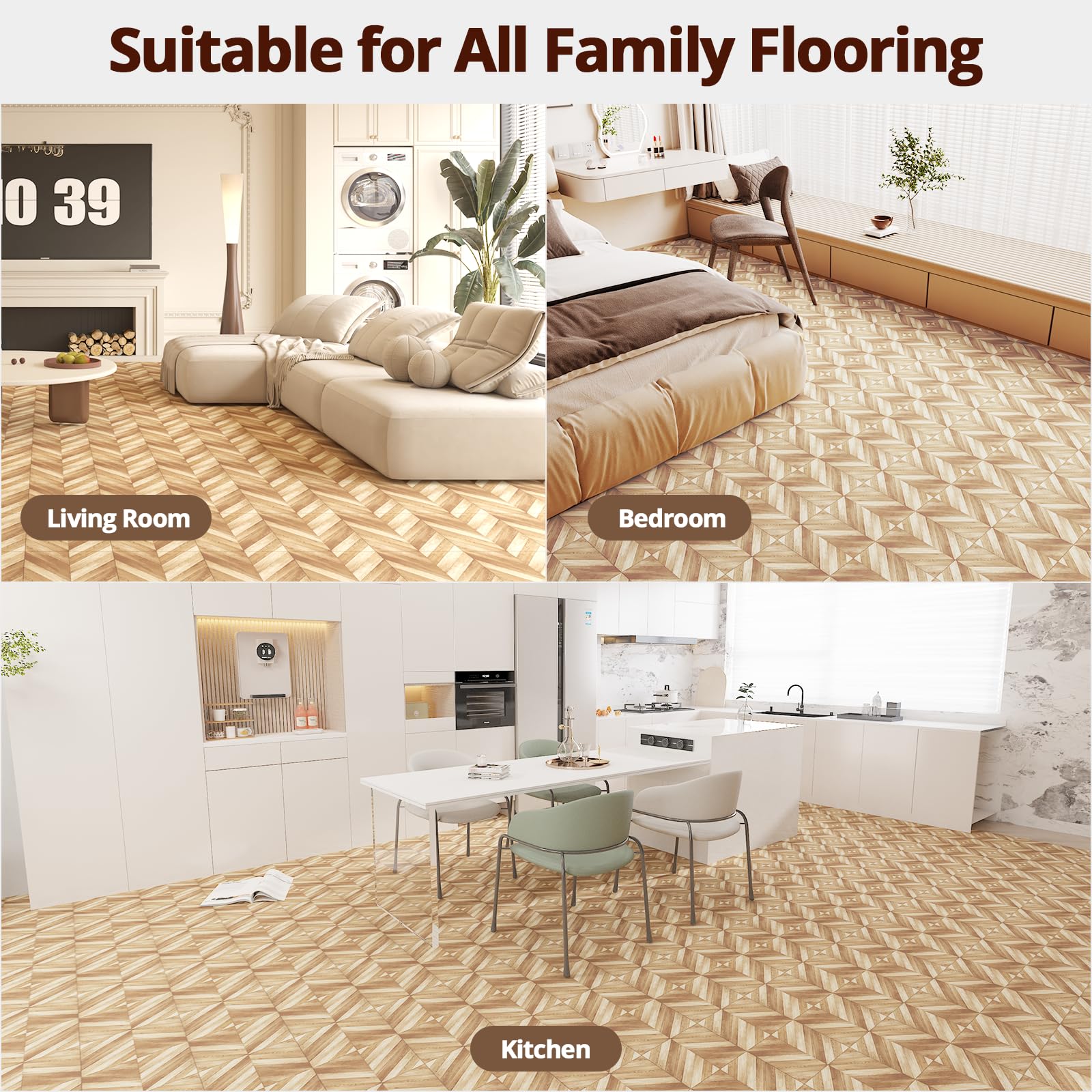 Peel and Stick Floor Tile, 12-Inch Vinyl Flooring 20 Tiles, Peel and Stick Flooring, Self Adhesive DIY Flooring for Kitchen, Dining Room, Bedrooms & Bathrooms