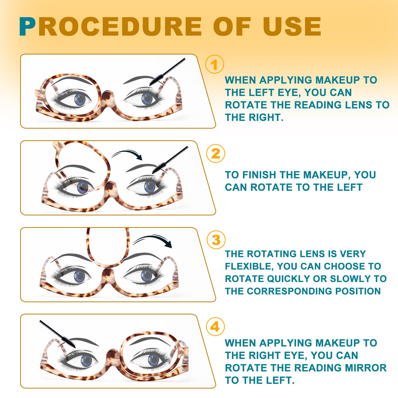 JO 2 Packs Makeup Reading glasses Magnifying Readers for Women with Spring Hinge One Eye Cosmetic Readers Rotating Lens (Tortoise/Blue, 2.5, x)