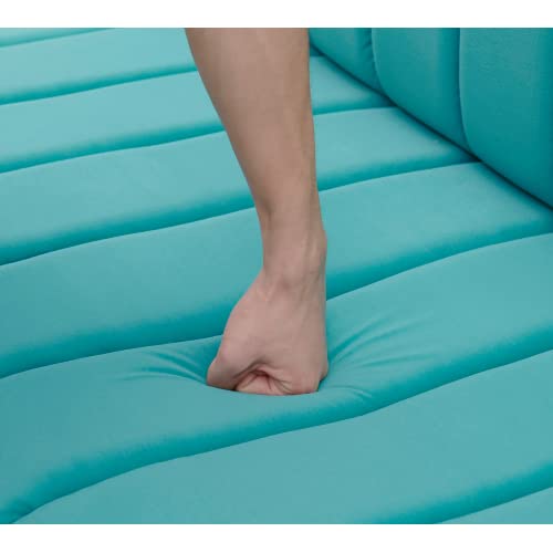 anwickjeff Velvet Loveseat Sofa with 2 Throw Pillows, Fabric Sofa with Metal Legs for Small Space Tufted Cushions Soft Sectional 2-Seat Couch for Living Room, Office, Apartment (Blue)