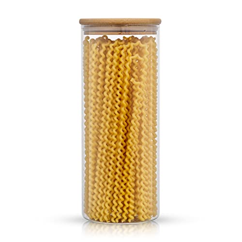 JoyJolt Borosilicate Glass Jars With Bamboo Lids. 6 Pc Set of Air Tight Sealable Containers. Food Jar Canisters with Airtight Lid for Pantry Storage and Kitchen Organization.