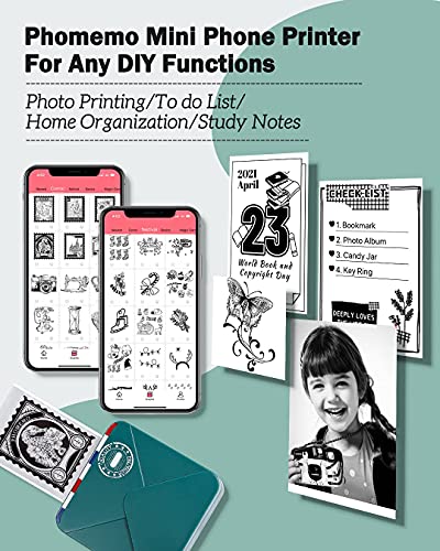 Phomemo M02S 304dpi Pocket Printer- Bluetooth Thermal Photo Printer, Black and White Print-Out Phone Printer for Photo Printing, Plan Journal, Organization, DarkGreen
