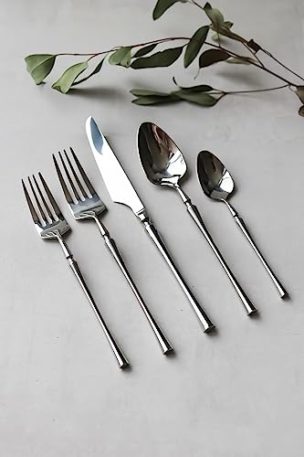 MILAN Mirror Silver Flatware, Service for 1, 5 piece set, Stainless Steel Cutlery Set, Durable, Kitchen and DIning Essentials (2)