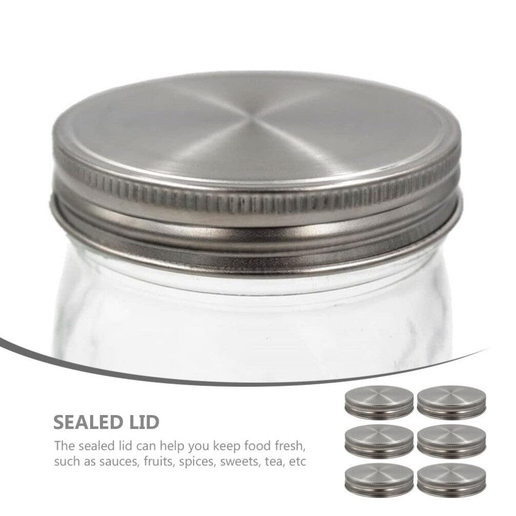 Yardwe Tiered Dessert Stand 6pcs Mason Canning Jar Lids Regular Mouth Reusable Leakproof Split-type Silver Lids with Silicone Seals for Food Storage Airtight Canning Jar Cap Cover