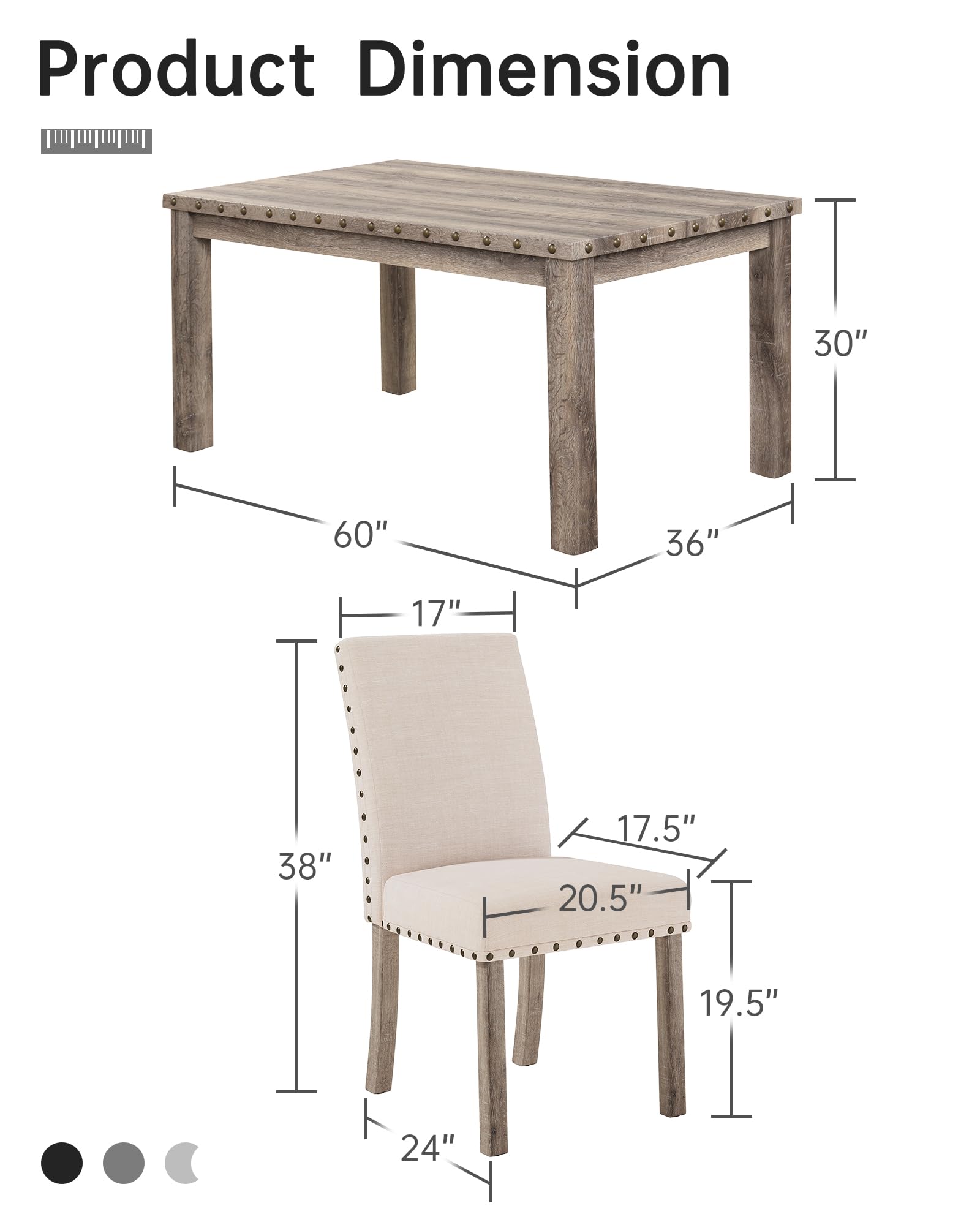 Morden Fort 7 Piece Rustic Wooden Dining Set, Mid-Century Modern Table & Chair Set for Spacious Dining Rooms and Entertaining Guests