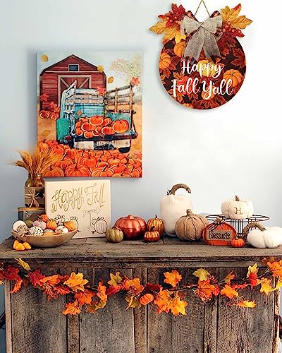 CosyBright Fall Welcome Sign - Rustic Maple Leaf & Pumpkin Door Sign - 12x12in Wooden Wall Hanging - Thanksgiving, Halloween, Christmas Decor