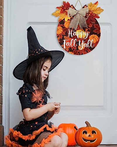 CosyBright Fall Welcome Sign - Rustic Maple Leaf & Pumpkin Door Sign - 12x12in Wooden Wall Hanging - Thanksgiving, Halloween, Christmas Decor