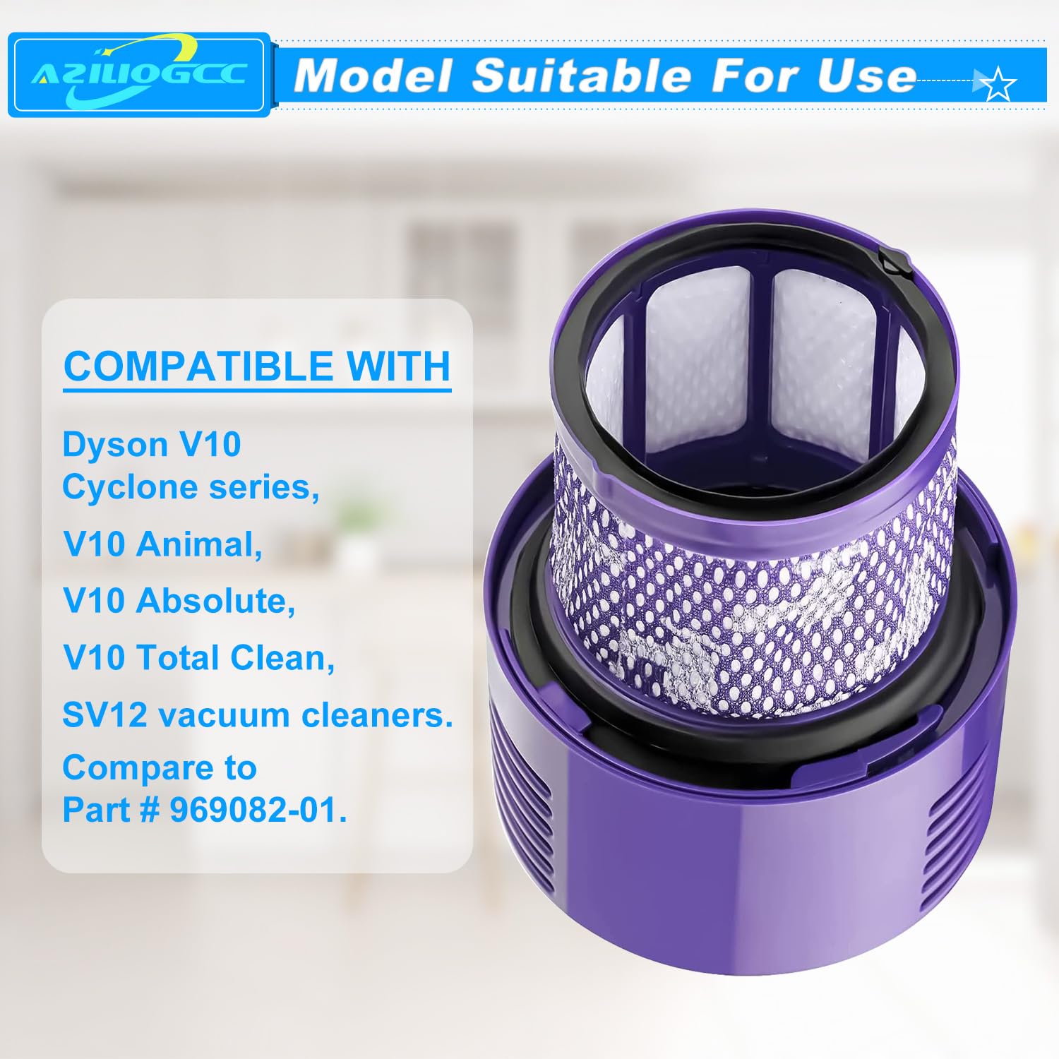 Replacement V10 Filters for Dyson V10 Cyclone Series, V10 Absolute, V10 Animal, V10 Total Clean, SV12,Part No. 969082-01, Purple (1)