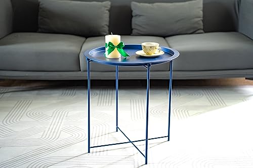 Nohle End Table for Living Room,Accent Table Round Tray Tables with Storage,Small Nightstand,Metal Side Table 18.5in. (Royal Blue)