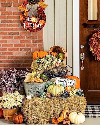 CosyBright Fall Welcome Sign - Rustic Maple Leaf & Pumpkin Door Sign - 12x12in Wooden Wall Hanging - Thanksgiving, Halloween, Christmas Decor