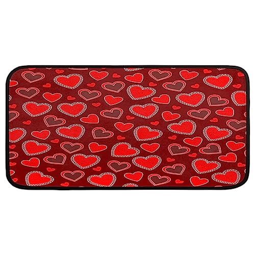 KOBLEN Red Love Heart1 Kitchen Rugs Non Slip Washable Absorbent Kitchen Mats 20x39 inch Cushioned Anti Fatigue Kitchen Floor Mats for in Front of Sink