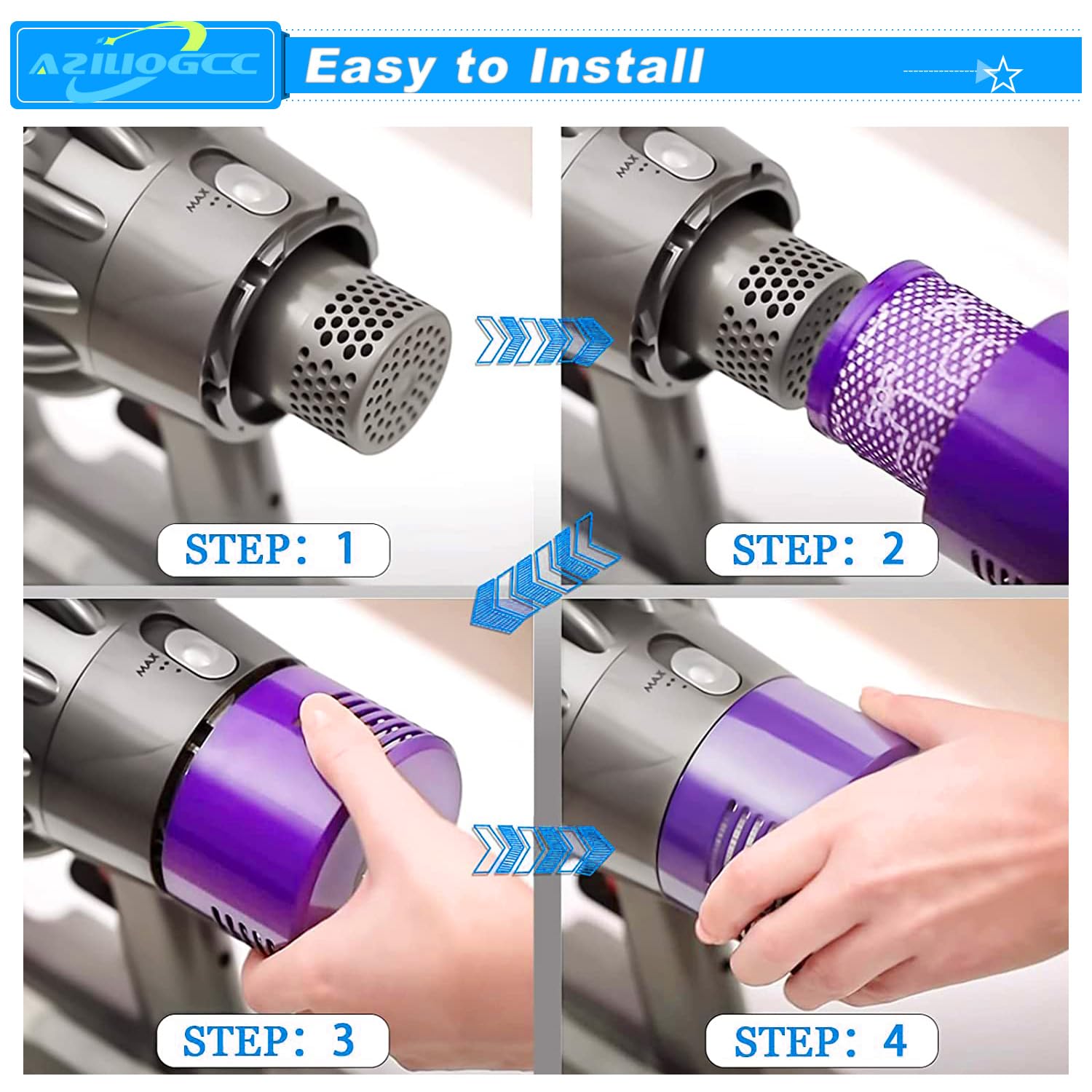 Replacement V10 Filters for Dyson V10 Cyclone Series, V10 Absolute, V10 Animal, V10 Total Clean, SV12,Part No. 969082-01, Purple (1)