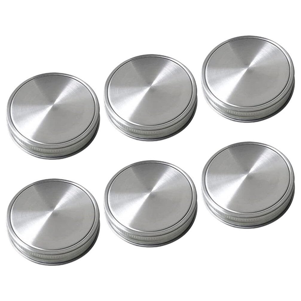 Yardwe Tiered Dessert Stand 6pcs Mason Canning Jar Lids Regular Mouth Reusable Leakproof Split-type Silver Lids with Silicone Seals for Food Storage Airtight Canning Jar Cap Cover