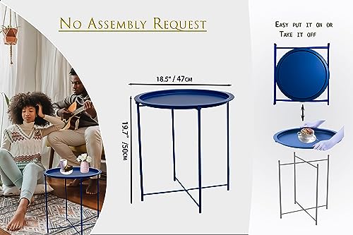 Nohle End Table for Living Room,Accent Table Round Tray Tables with Storage,Small Nightstand,Metal Side Table 18.5in. (Royal Blue)