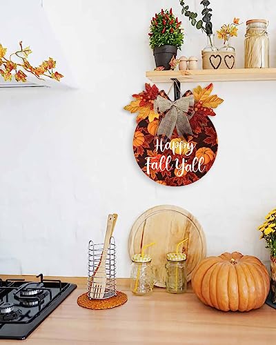 CosyBright Fall Welcome Sign - Rustic Maple Leaf & Pumpkin Door Sign - 12x12in Wooden Wall Hanging - Thanksgiving, Halloween, Christmas Decor