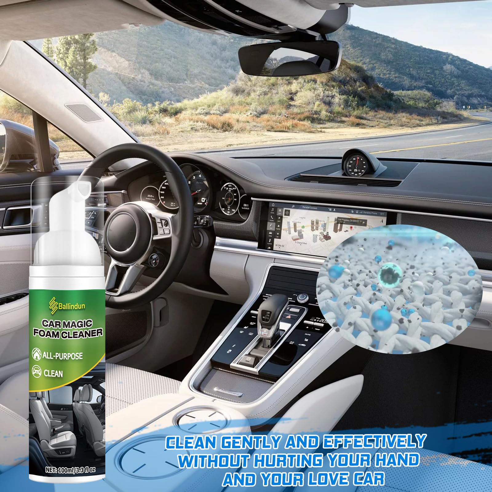 Ballindun Foam Cleaner For Car, 2 Pcs High Effective All Purpose Cleaner, Powerful Car Magic and House, Multipurpose Spray Carpet, Upholstery, Fabric Washing (2 pack 100ML)