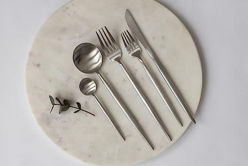 GENOA Matte Silver Flatware, Silver Flatware, Silver Cutlery, Stainless Steel Cutlery Set, Service for 1, 5 Piece Set, Kitchen and Dining Essentials (2)