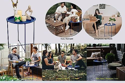 Nohle End Table for Living Room,Accent Table Round Tray Tables with Storage,Small Nightstand,Metal Side Table 18.5in. (Royal Blue)