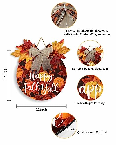 CosyBright Fall Welcome Sign - Rustic Maple Leaf & Pumpkin Door Sign - 12x12in Wooden Wall Hanging - Thanksgiving, Halloween, Christmas Decor