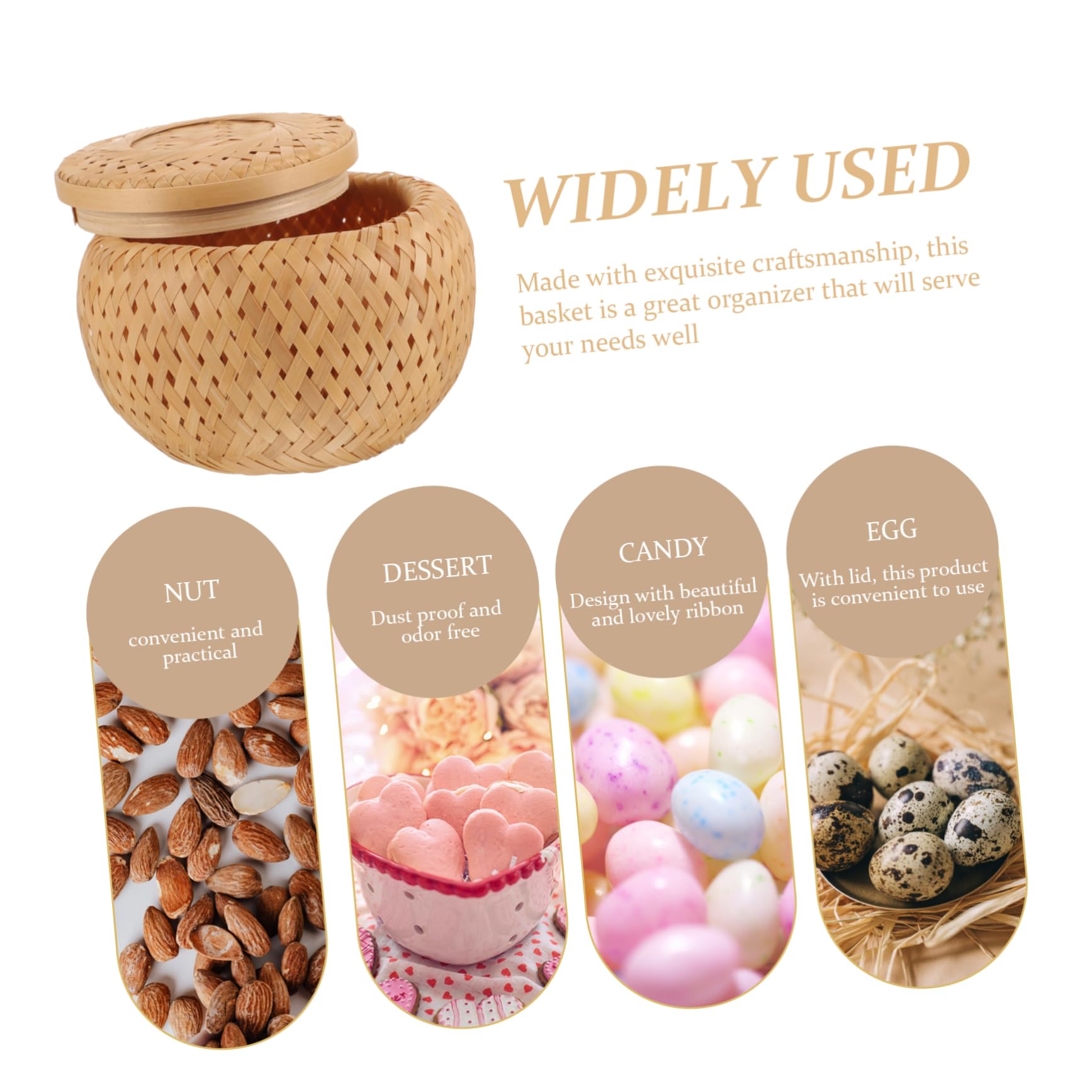 LIGHTAOTAO Bamboo Weaving Round Bamboo Basket with lid Tea Bag Organizer Coffee Canister Woven Serving Bowl Wicker Organizer bin Basket for Snacks Bread Basket Holder Gift Basket Food