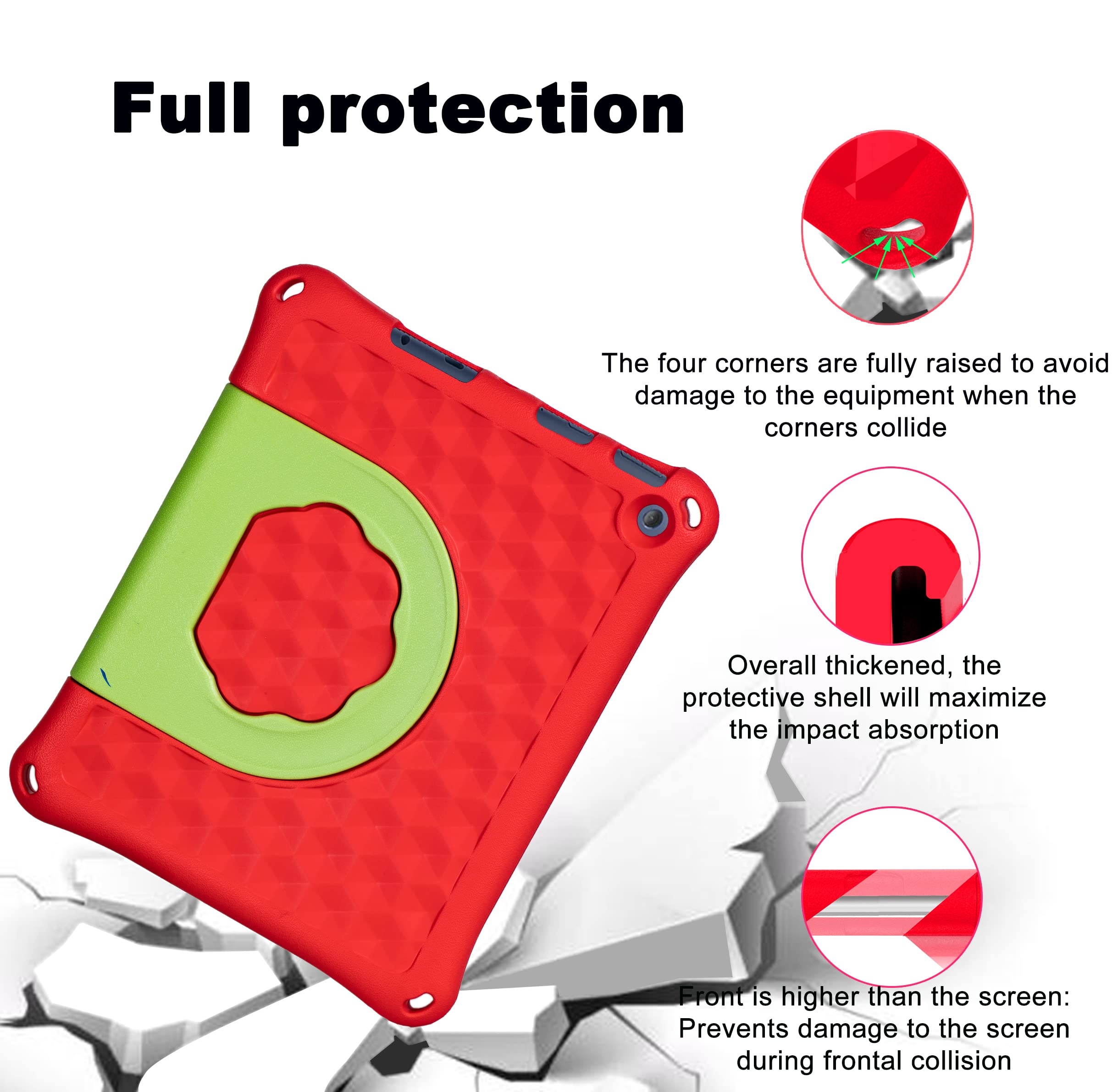 Oqddqo 10 in Tablet Case for Kids(2021 Release 11th Generation), iPad Light Weight Anti Slip Shockproof Kids Friendly Case for 10 inch Tablet(Red)