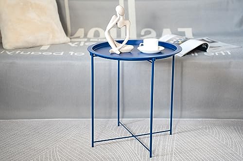 Nohle End Table for Living Room,Accent Table Round Tray Tables with Storage,Small Nightstand,Metal Side Table 18.5in. (Royal Blue)