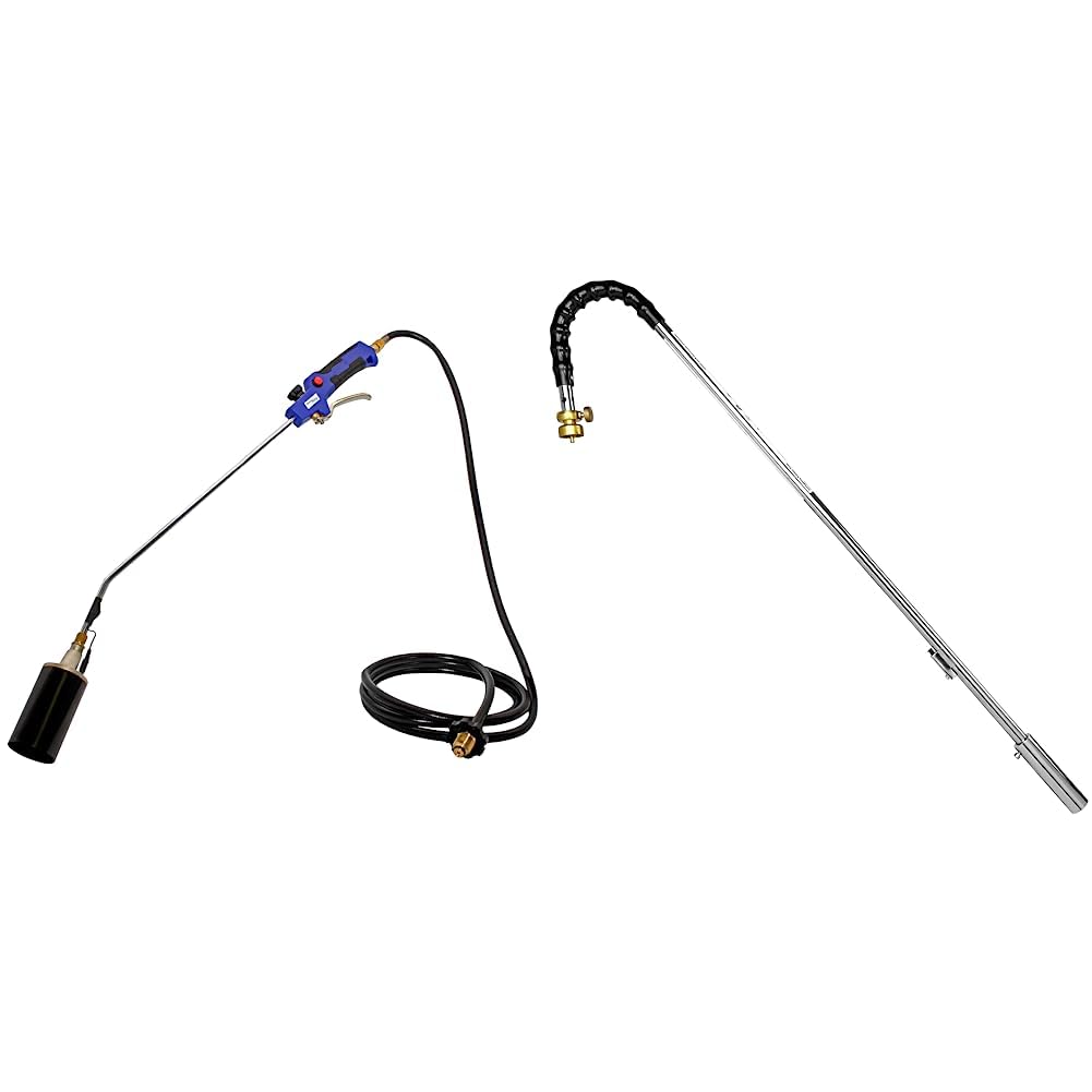 Flame King Propane Torch Kit Heavy Duty Weed Burner, 340,000 BTU (Self Igniting) + Flame King YSNPQ810CGA Propane Torch Weed Burner with Integrated Lighter