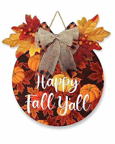 CosyBright Fall Welcome Sign - Rustic Maple Leaf & Pumpkin Door Sign - 12x12in Wooden Wall Hanging - Thanksgiving, Halloween, Christmas Decor