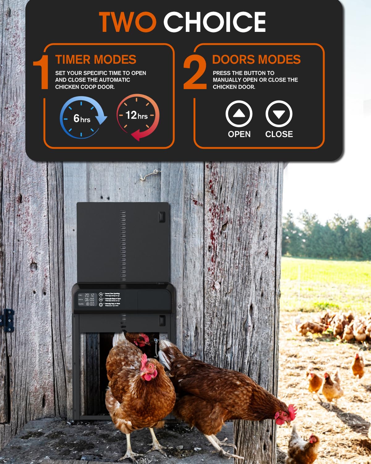Hopet Automatic Chicken Coop Door with Timer Large LCD Display 2023 Upgraded Electric Battery Powered Aluminum Chicken Coop Door Accessories Poultry Door Opener Training Flock
