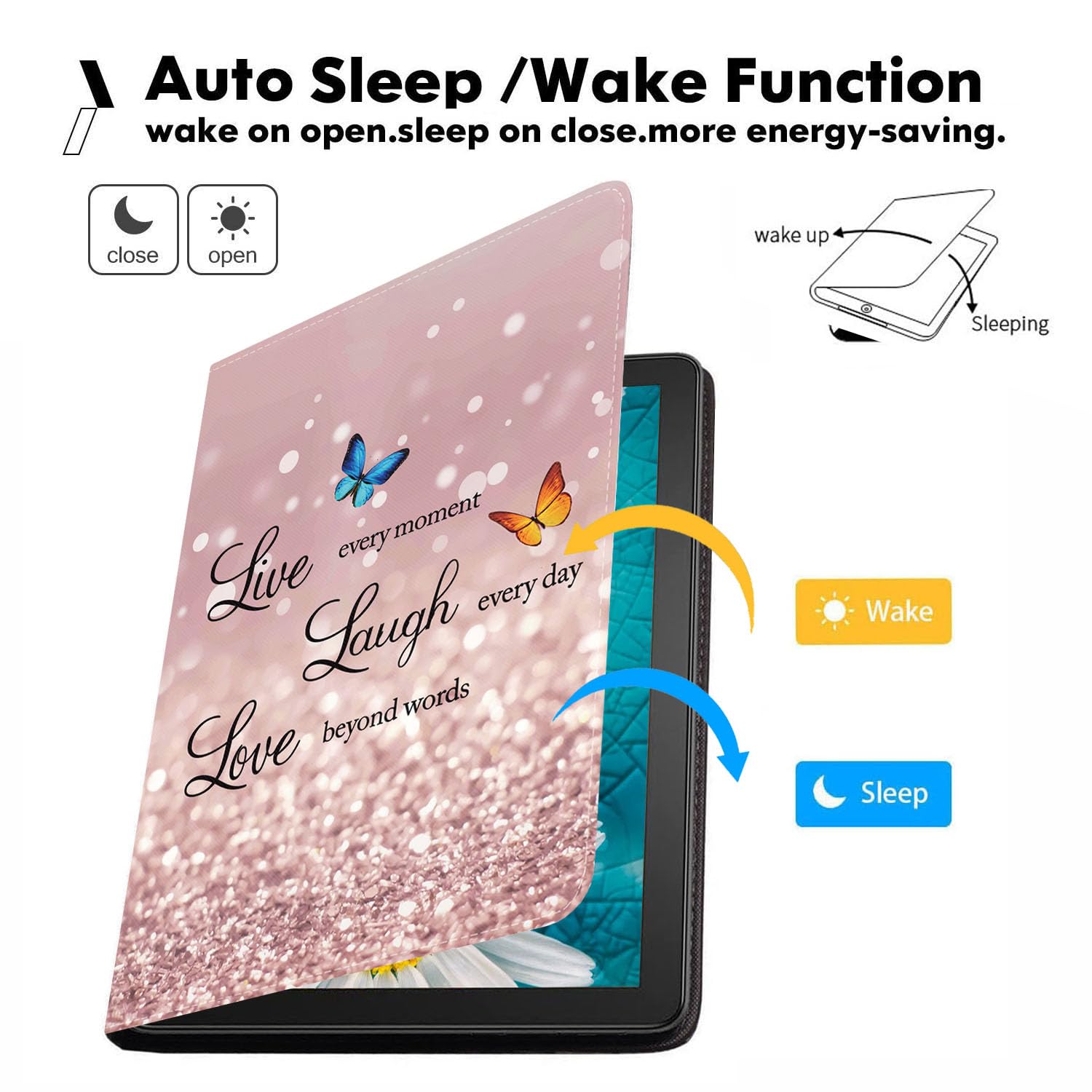 stmedazm Case for Samsung Galaxy Tab A8 10.5 Inch 2022 Tablet [SM-X200/X205/X207], Slim PU Leather Case, Adjustable Stand with Auto Wake/Sleep - Glitter Quote Live Laugh Love