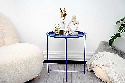 Nohle End Table for Living Room,Accent Table Round Tray Tables with Storage,Small Nightstand,Metal Side Table 18.5in. (Royal Blue)