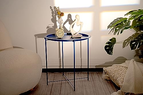 Nohle End Table for Living Room,Accent Table Round Tray Tables with Storage,Small Nightstand,Metal Side Table 18.5in. (Royal Blue)