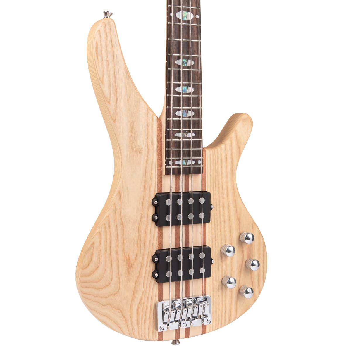 Bullfighter 4 String Electric Bass Guitar, Full Size Standard Right Handed Rosewood Fretboard Bass Kit with Gig Bag Strap Cable (wood)