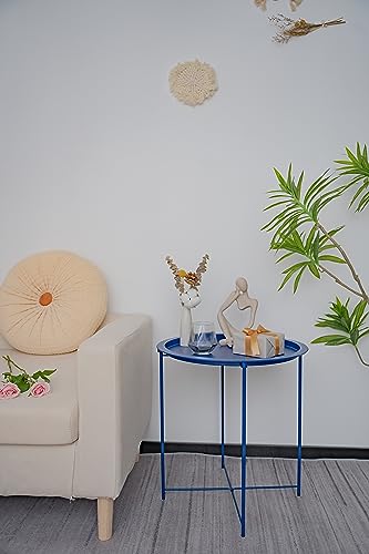 Nohle End Table for Living Room,Accent Table Round Tray Tables with Storage,Small Nightstand,Metal Side Table 18.5in. (Royal Blue)