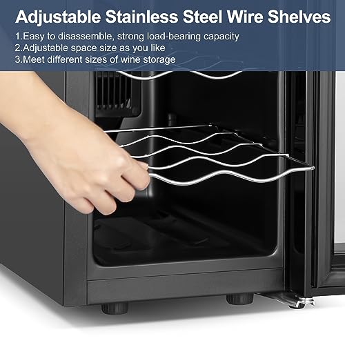Mini Wine Fridge, 8-Bottle Small Wine Cooler, Wine Cooler Refrigerator With Removable Shelves Interior Lighting Digital Touch Control, And Private Reserve Wine Cellar For Home, Office, Bar